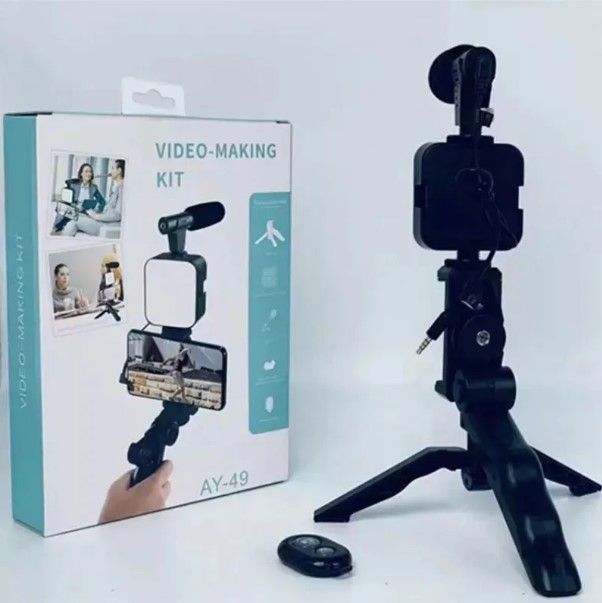 Video Making Vlog Gimble / Tripod Kit AY-49 With Microphone and And Light For Live Broadcast ...