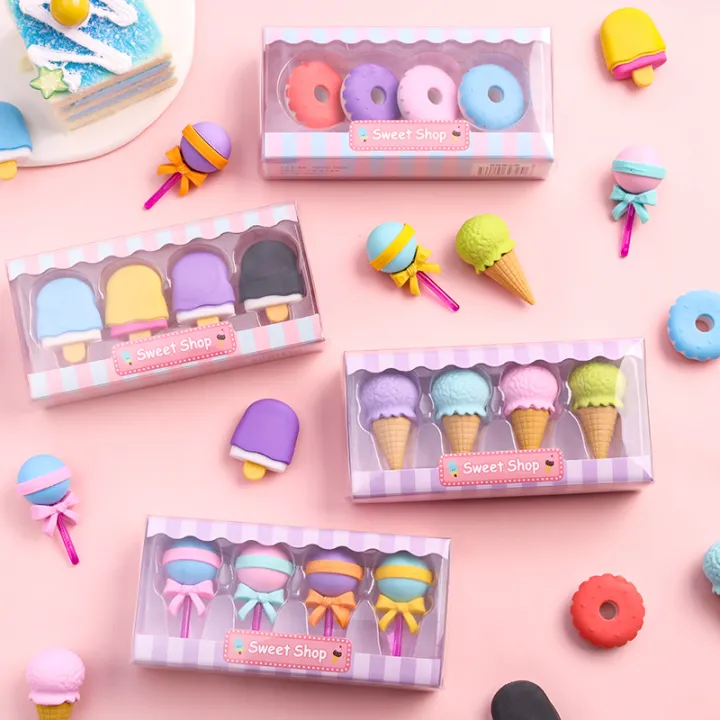 4pcs/box Cartoon Mini Erasers Kids Pencil Erasers Toys Novelty Erasers ...