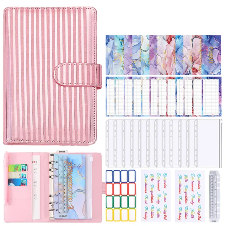 A6 Solid Color Striped Binder Budget Loose-leaf Notebook Binder Budget ...