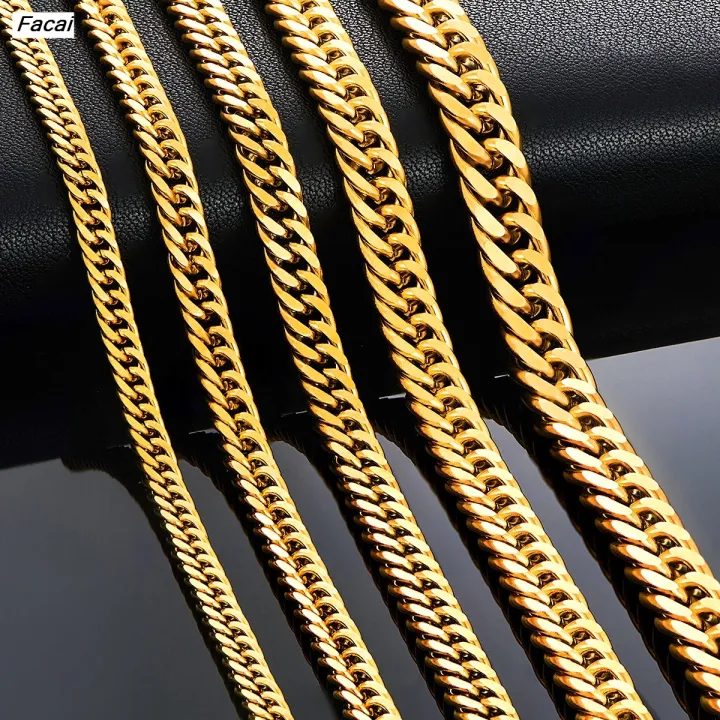 Facai 4.8mm/5.8mm/6.6mm/7.5mm/9.2mm Gold Color Stainless Steel Cuban ...