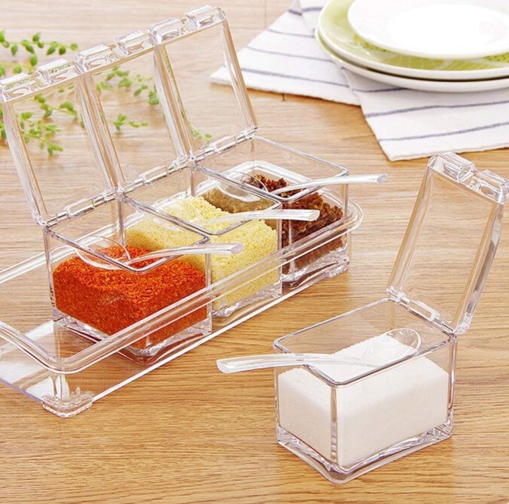 Four In One Crystal Clear Seasoning Box Acrylic Spice Rack Storage ...