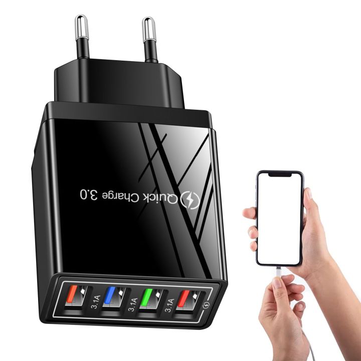 15W USB Charger Head 4 Port Charging Adapter Wall Charger Multiport 3.0 ...