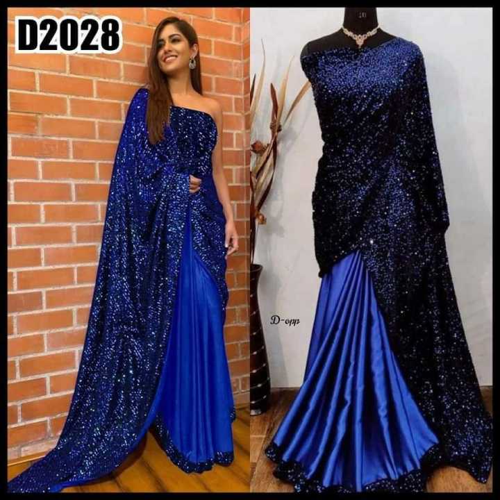 New Blue Sequence Ruffle Saree with Sequence Boarder | Daraz.lk