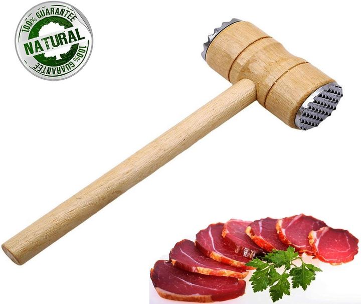 Wooden Meat Tenderizer Hammer Double Sided Aluminum Meat Hammer Kitchen ...
