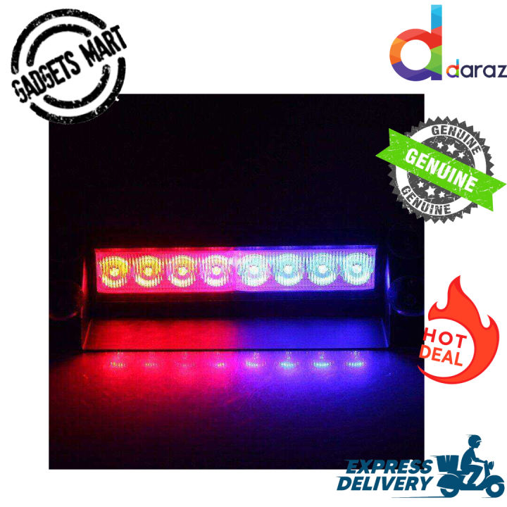 8 LED Red/Blue Yellow Blue Car Police Strobe Flash Light Dash Emergency ...