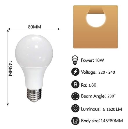 18W LED Bulb 6500K DayLight, 1620 Lumens For Home Indoor Lighting ...