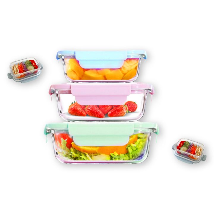 Borosilicate Rectangle Glass Bowl With Plastic Lid Microwave Storage ...