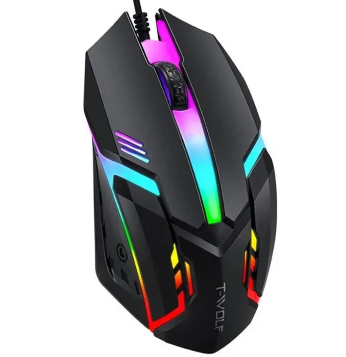 T-Wolf V1 RGB Gaming Mouse 1200DPI Breathing Light 7 Color LED Wired ...