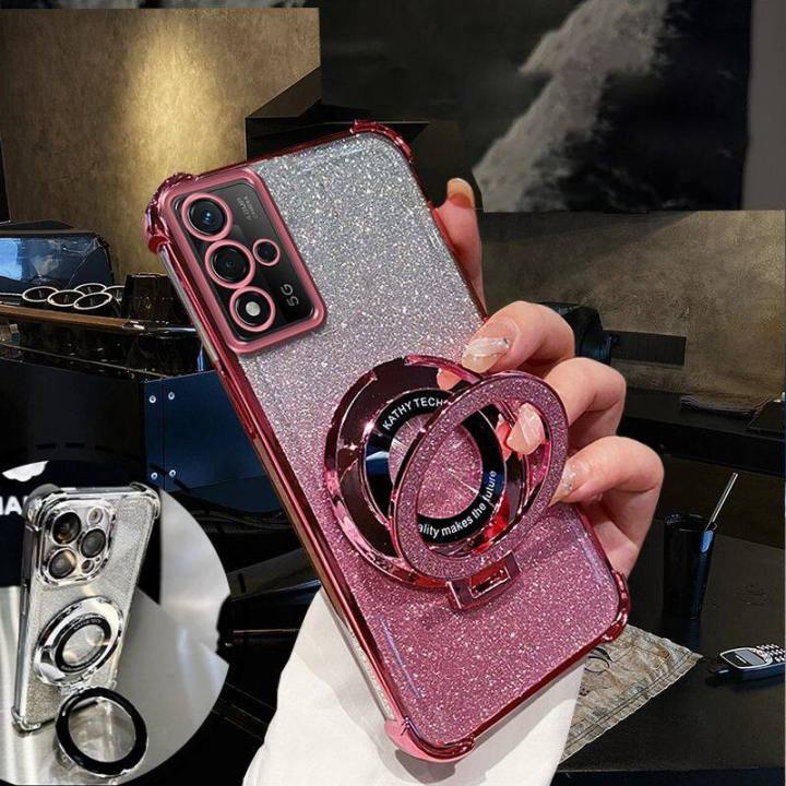 For Samsung Galaxy A15 4G A15 5G A25 A35 A55 Back Cover with Stand Holder Luxury Shiny Plating ...