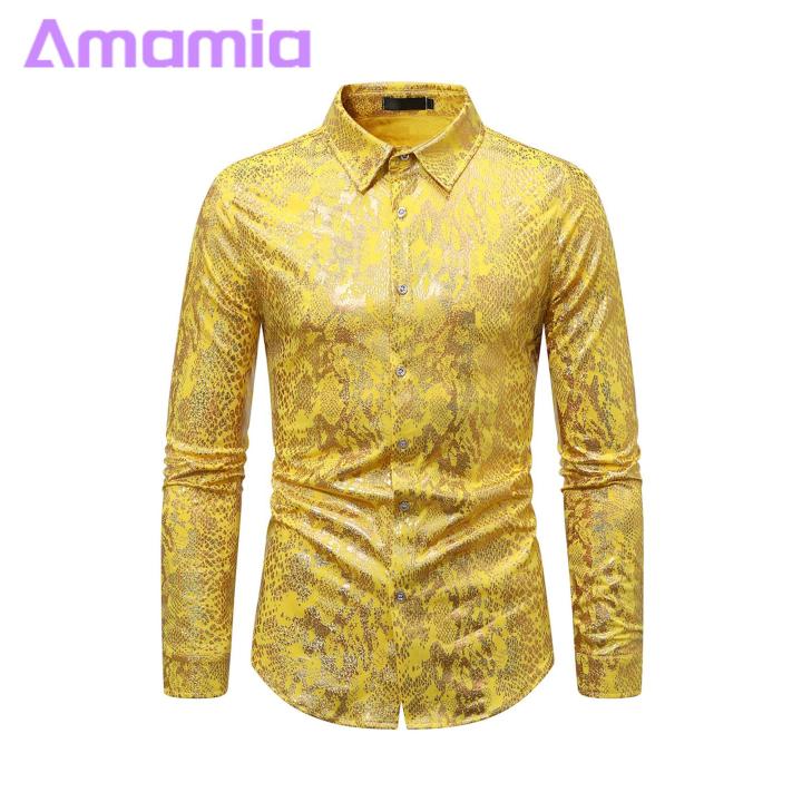 Men Snake Scale Pattern Shirt Men's Snake Skin Print Slim Fit Club ...