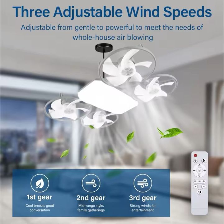 Drone Shaped Led Ceiling Fan Light E27 Lamp Base with Remote Control ...