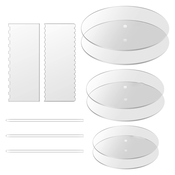 Acrylic Round Cake Disk Set,Acrylic Cake Discs Set,Comb Scrapers,Dowel ...
