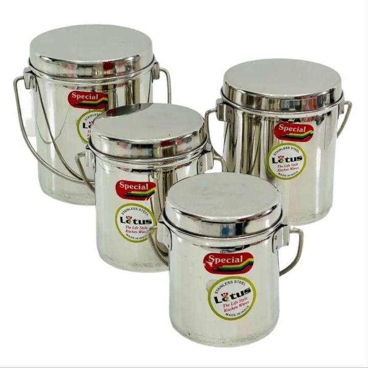 Stainless Steel Bucket/Thooku Vaali / Food & Curry Storage 4 Pcs Set ...
