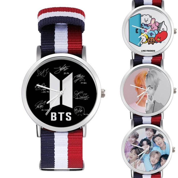 BTS Watch for Women Girls Boys Without Scale Nylon Strap Caroon Bt21 ...