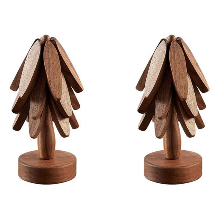 2X Hot Pot Stand Wooden Trivets for Hot Dishes Tree Shape Trivet Set ...