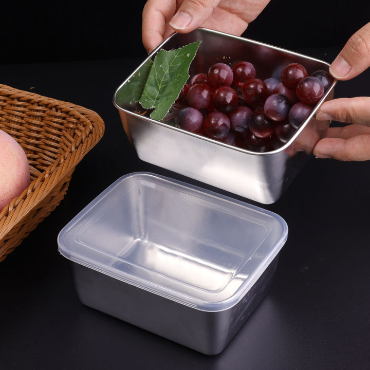 Stainless Steel Refrigerator Food Storage Box With Plastic Lid Prepare ...