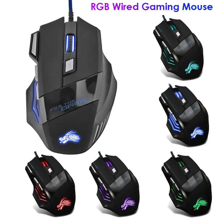 PC Gaming Mouse 7-Color Backlit 5500 DPI Adjustable Wired Optical ...