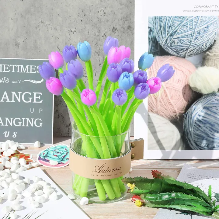 Flower Pens Tulip Retractable Daisy Pens and Pen Holder Pouch Set ...