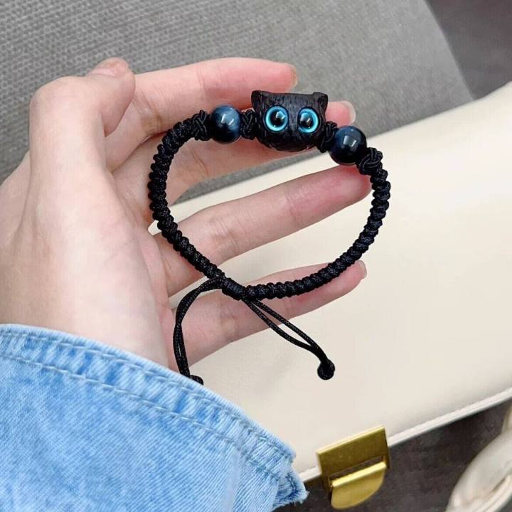 【ZIME】2Pcs Cute Natural Stone Black Cat Bracelet for Women Men Fashion ...