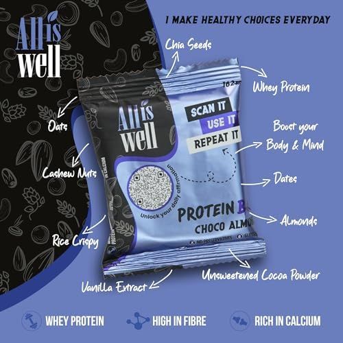 ALL IS WELL Choco Almond Protein Bar - Gluten-Free Snack, 8g Whey ...