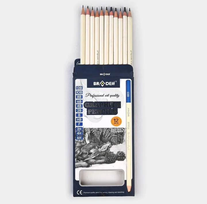 12 Set of Professional Drawing Art Sketch Graphite Pencils Pack - 12B ...