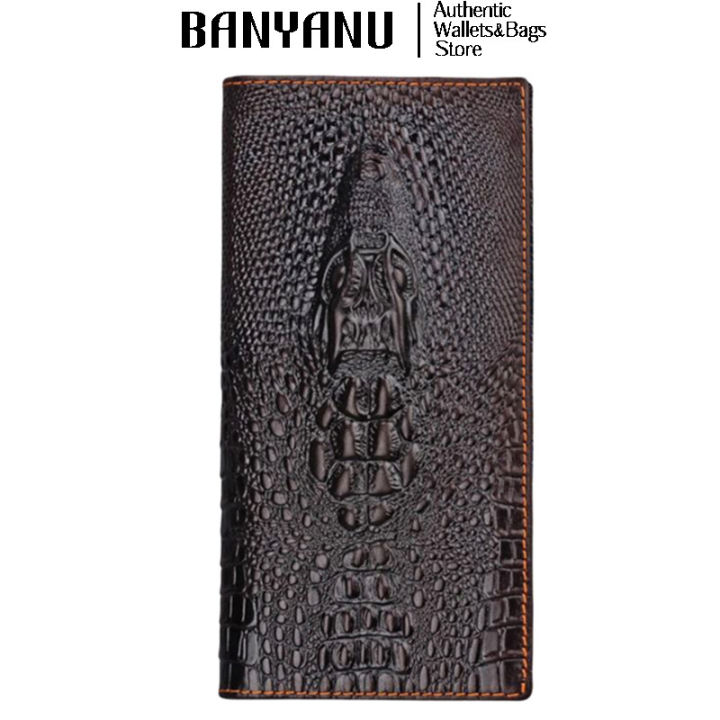 BANYANU Crocodile Pattern Men Wallet Original Genuine Leather Long ...
