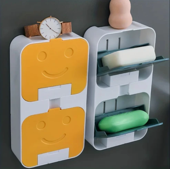Punch-Free Wall Hanging Double Soap Box, Flip Lid Soap Holder with ...