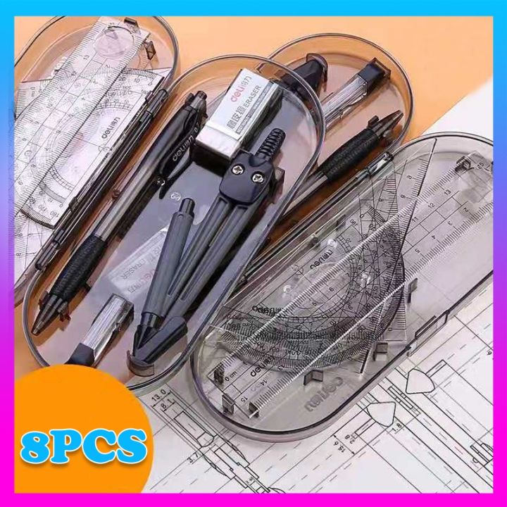8PCS/Set Drawing Compass Ruler Kit Students School Examination Math ...
