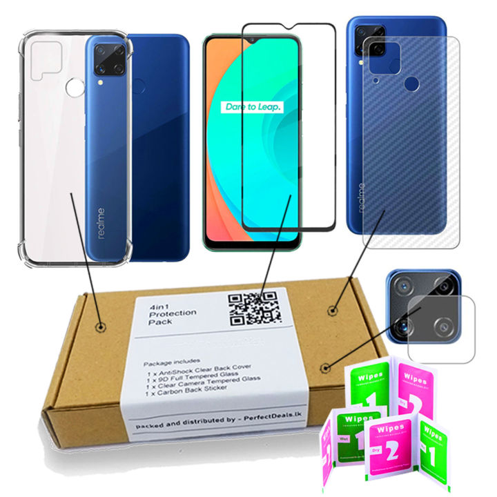 Realme 7 8 C11 C12 C15 C20 Antishock Case 9D Tempered Glass Carbon Back ...