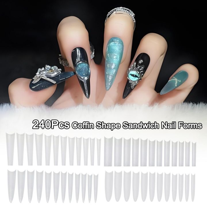New Coffin Shape Sandwich Nail Forms Ultra-Thin C Curve Nail Tips Clear ...