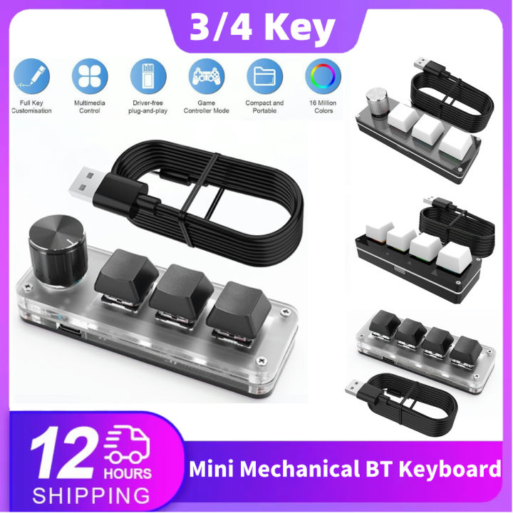 3 Key 1 Knob/4 Key Photoshop Gaming Keypad Red Switches Wired USB Mini ...