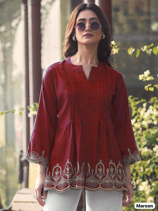 Trending Short length Kurti with Embroidery Work short top | Daraz.lk