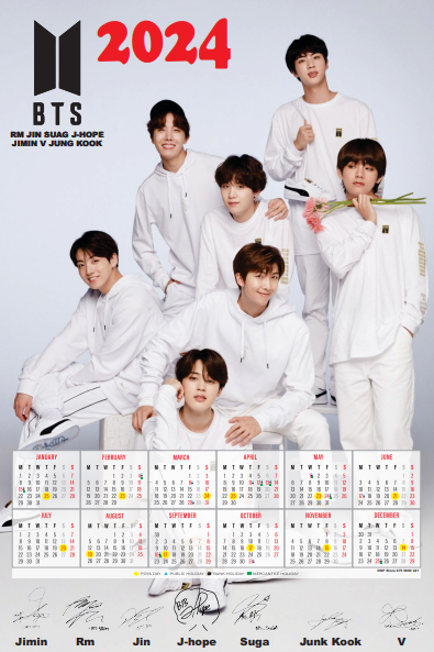 BTS KPOP 2024 A3 size calendar with BTS signatures | Daraz.lk