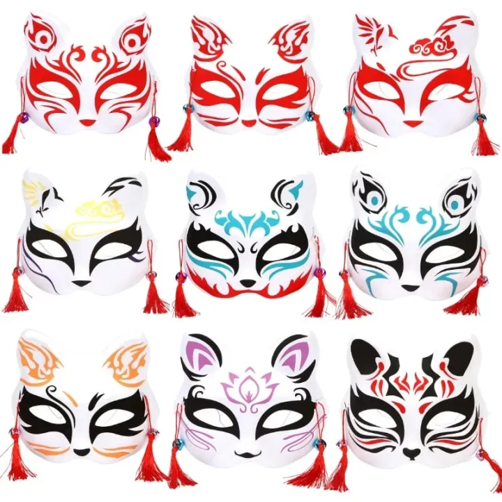 【HUT】 Anime Demon Fox Mask Hand-Painted Japanese Mask Half Face Mask ...