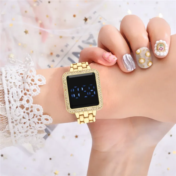 Stainless steel casual diamond watches touch screen led diamond fashion ...