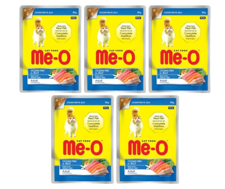 5 packets Me-O Cat Wet Pouch Ocean Fish in Jelly Flavor 80g | Daraz.lk