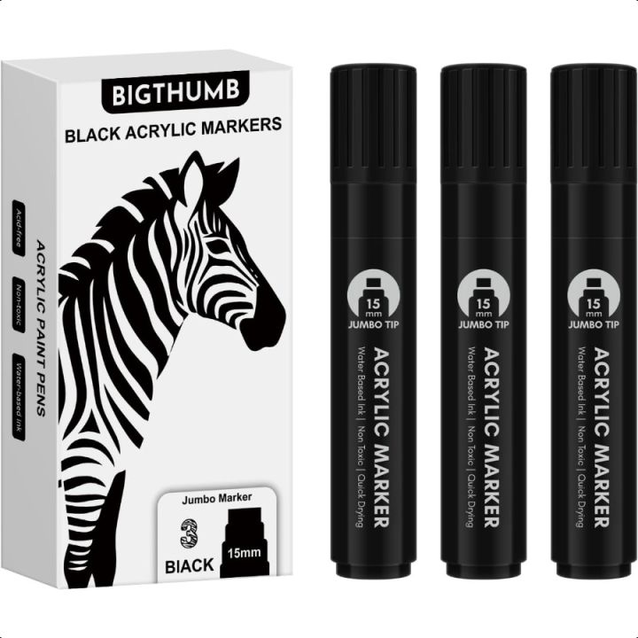 3 Pcs Black Jumbo Permanent Markers: 15mm Wide Tip Thick Paint Pen ...