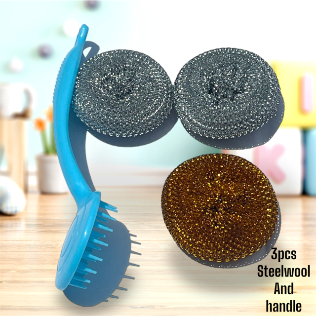 Premium Stainless Steel 3pcs Scrubber with handle | Daraz.lk