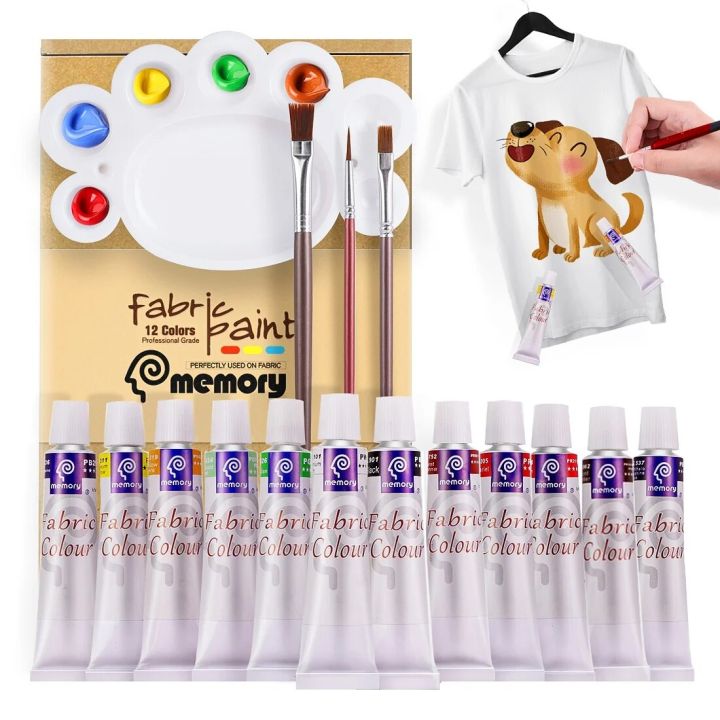 Memory 12 Colors Acrylic Fabric Paints Set Dye for Textile Art Painting ...