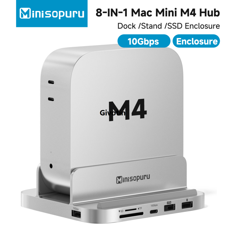 Minisopuru Mac Mini M4 Dock Stand with M.2 NVMe SSD Enclosure, 10Gbps ...