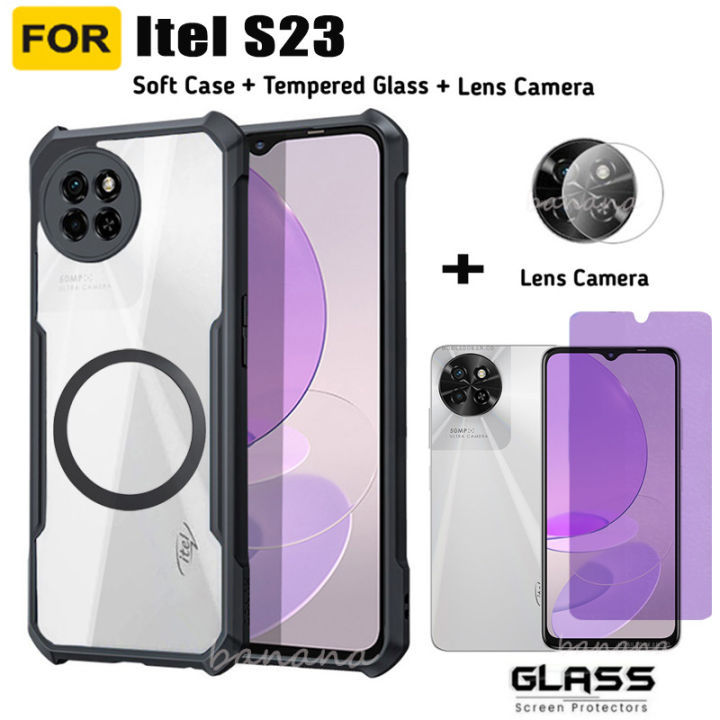 Itel S23 Acrylic Shell Protective Cover With Ring Iron Sheet Magnet For ...