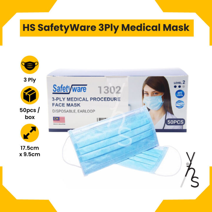 SAFETYWARE 3-Ply Medical Mask [Ear Loop] [Blue] 3PLY MASK Surgical Mask ...
