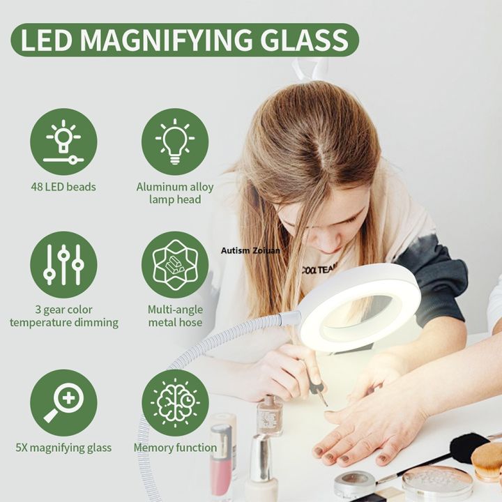 Makeup Nail Art 5X Table Lamp LED Color Light 3 Lights Magnifying Glass ...