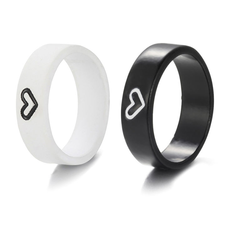 Black and White Couple Rings Set Simple Cute Finger Rings for Women ...