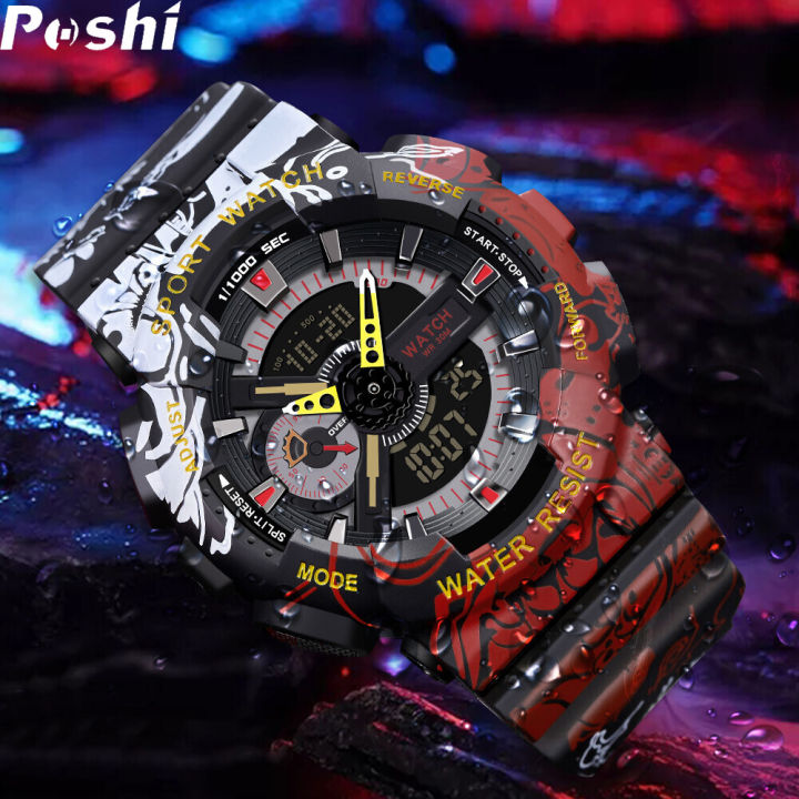 POSHI Original Men Watch Waterproof G-Shock One Piece Digital Watch LED ...