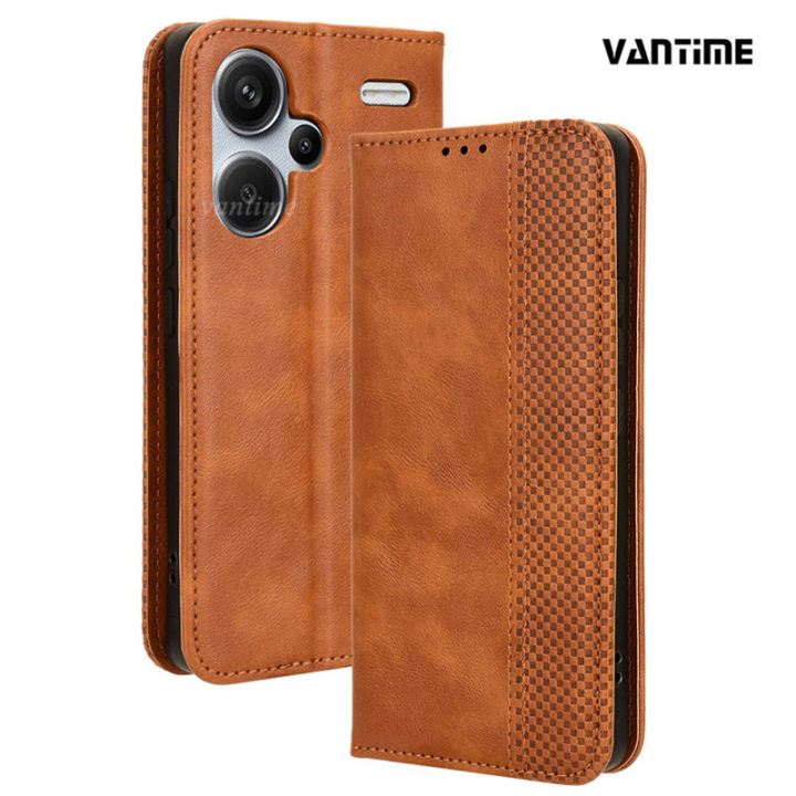 Vantime for Xiaomi Redmi Note 13 Pro+ Plus 5G Retro PU Leather+TPU Wallet Case Card Holder ...