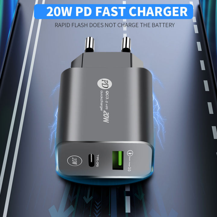 PD 12W Mobile Phone Charger 5V 2.4A Charging Head USB+Type-C PD QC 3.0 ...