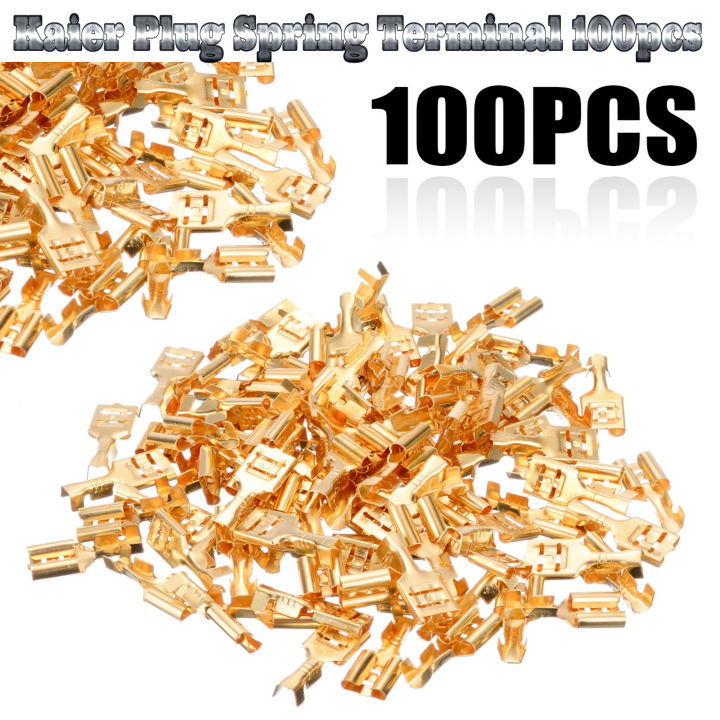 100 Pcs 6.3mm Female Crimp Terminal Connector Gold Brass Car Speaker ...
