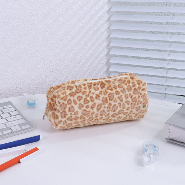 New Plush Pen Bag Leopard Printted Pattern Large Capacity Stationery ...