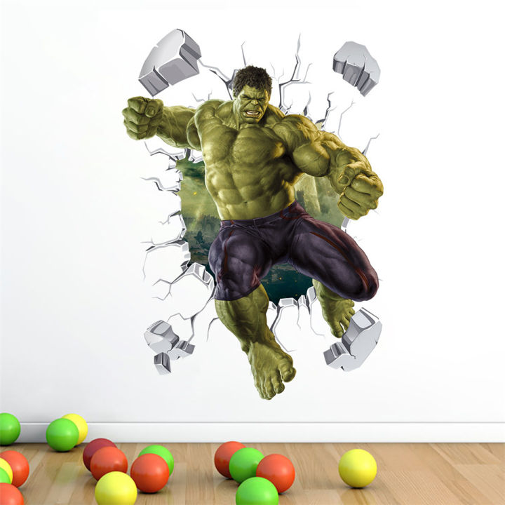 3D Broken Wall Hulk Wall Sticker Children's Room Boys Bedroom ...